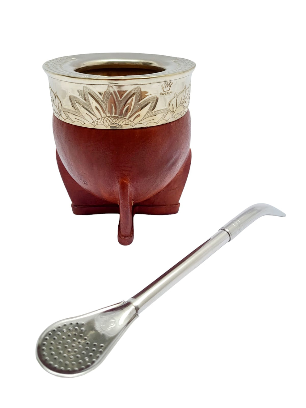 Mate Gourd: Imperial Style in Chiseled Alpaca & Light Brown Leather ...